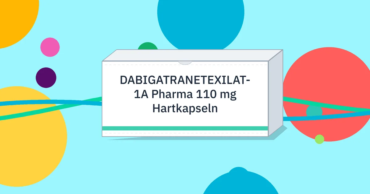 Symbolbild: Packung mit der Aufschrift DABIGATRANETEXILAT-1A Pharma 110 mg Hartkapseln (PZN 18448936) – Verfügbarkeit und Bezug in Apotheken in Frankfurt am Main