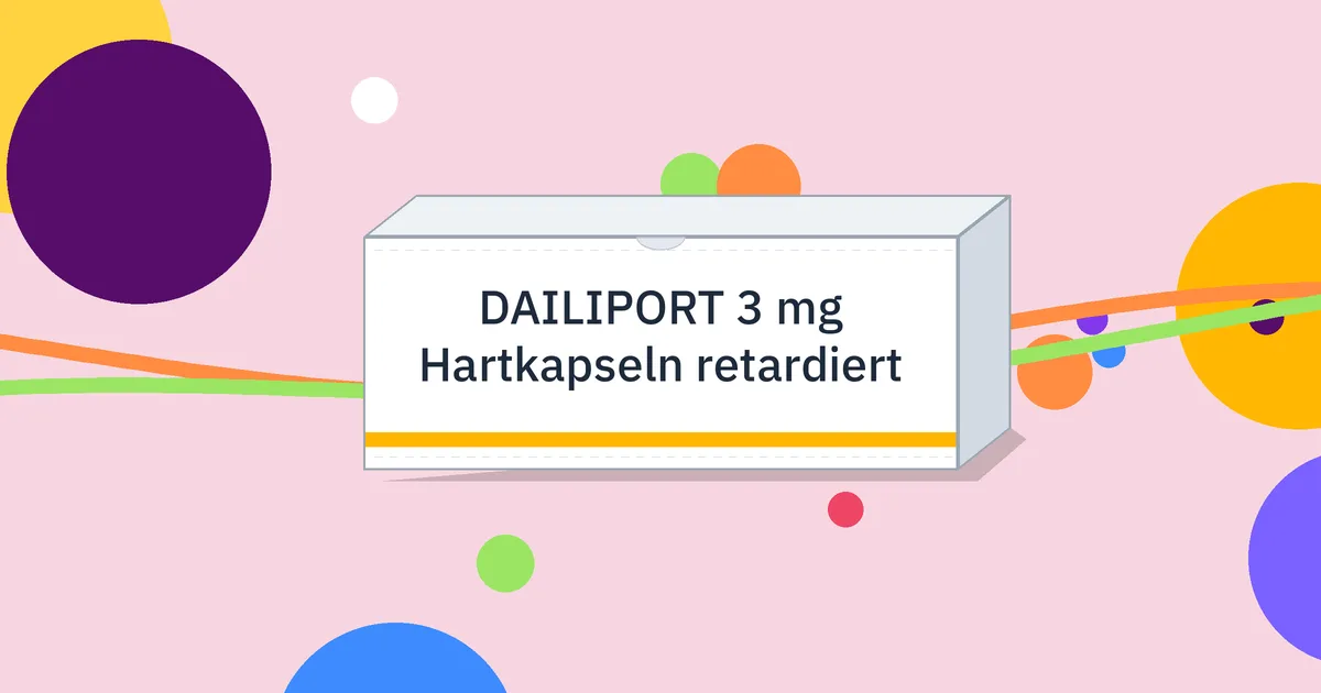 Symbolbild: Packung mit der Aufschrift DAILIPORT 3 mg Hartkapseln retardiert (PZN 16228774) – Verfügbarkeit und Bezug in Apotheken in Frankfurt am Main