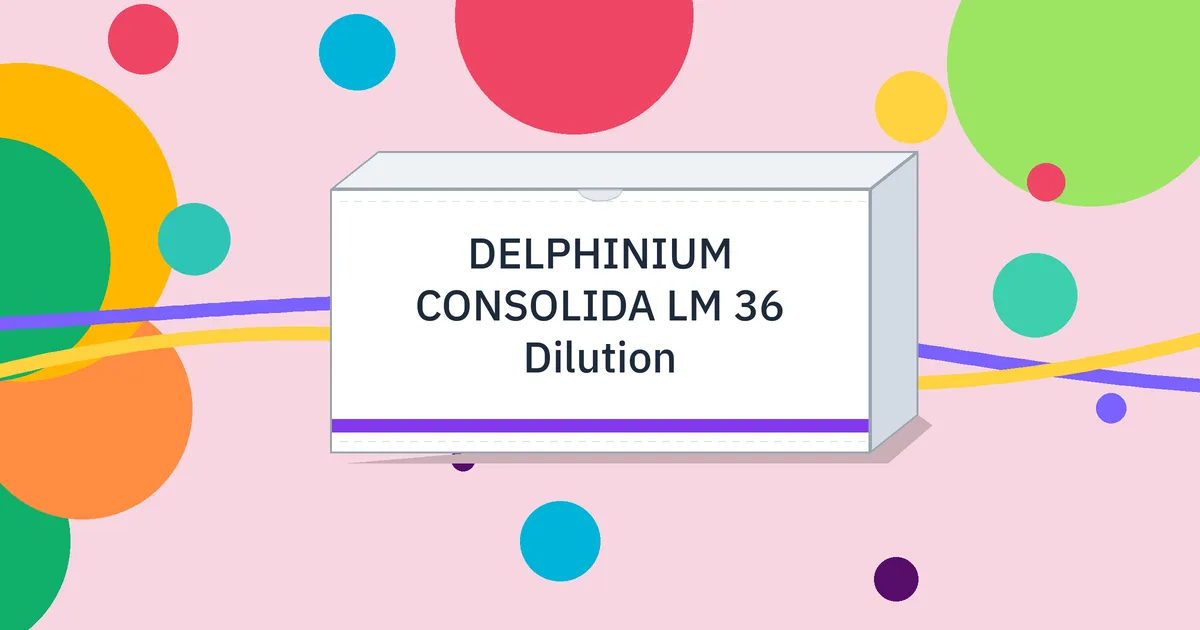 Symbolbild: Packung mit der Aufschrift DELPHINIUM CONSOLIDA LM 36 Dilution (PZN 13463546) – Verfügbarkeit und Bezug in Apotheken in Frankfurt am Main