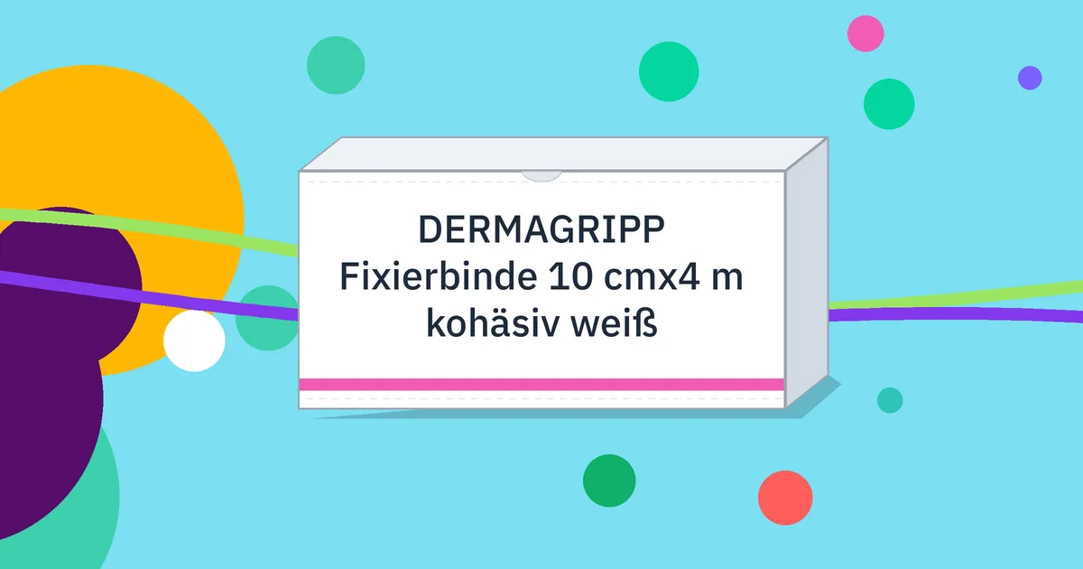 Symbolbild: Packung mit der Aufschrift DERMAGRIPP Fixierbinde 10 cmx4 m kohäsiv weiß (PZN 05549357) – Verfügbarkeit und Bezug in Apotheken in Frankfurt am Main
