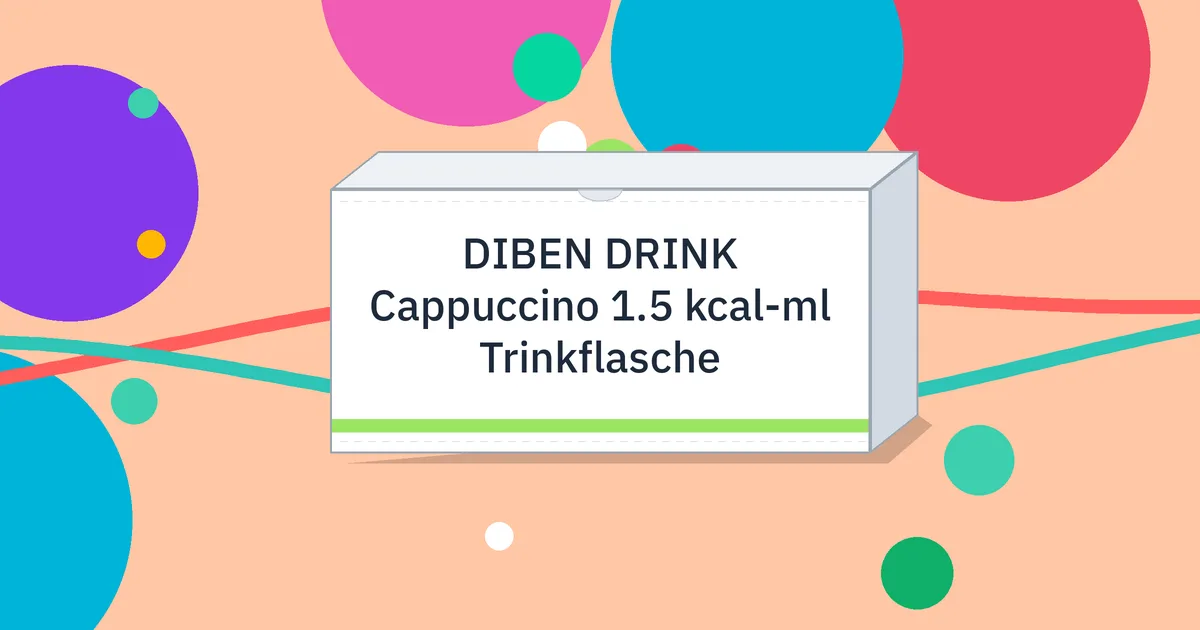 Symbolbild: Packung mit der Aufschrift DIBEN DRINK Cappuccino 1.5 kcal-ml Trinkflasche (PZN 17598852) – Verfügbarkeit und Bezug in Apotheken in Frankfurt am Main