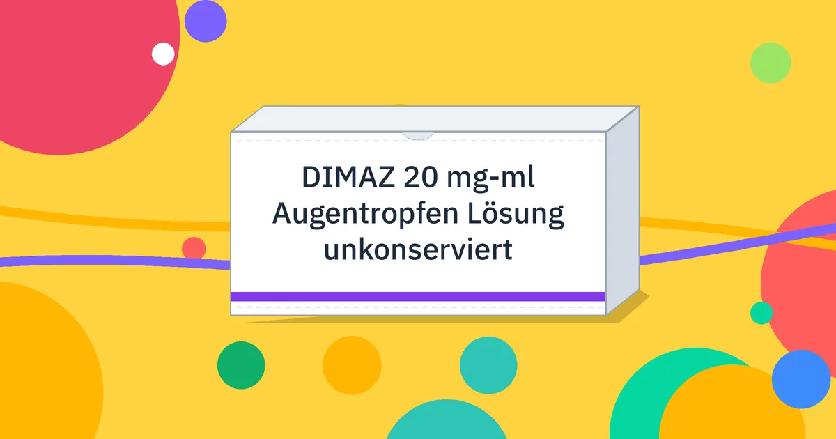 Symbolbild: Packung mit der Aufschrift DIMAZ 20 mg-ml Augentropfen Lösung unkonserviert (PZN 18219199) – Verfügbarkeit und Bezug in Apotheken in Frankfurt am Main
