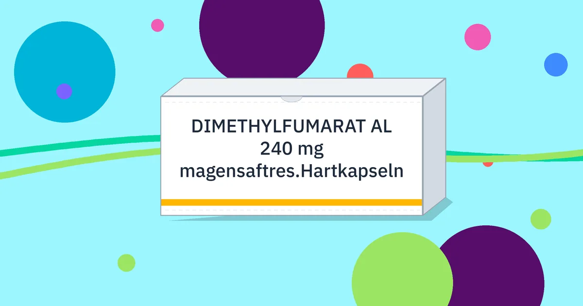 Symbolbild: Packung mit der Aufschrift DIMETHYLFUMARAT AL 240 mg magensaftres.Hartkapseln (PZN 20355797) – Verfügbarkeit und Bezug in Apotheken in Frankfurt am Main
