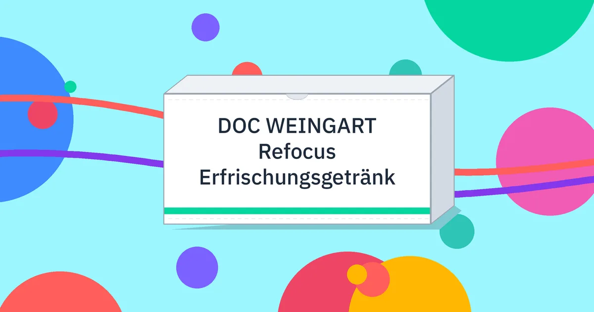 Symbolbild: Packung mit der Aufschrift DOC WEINGART Refocus Erfrischungsgetränk (PZN 14407969) – Verfügbarkeit und Bezug in Apotheken in Frankfurt am Main