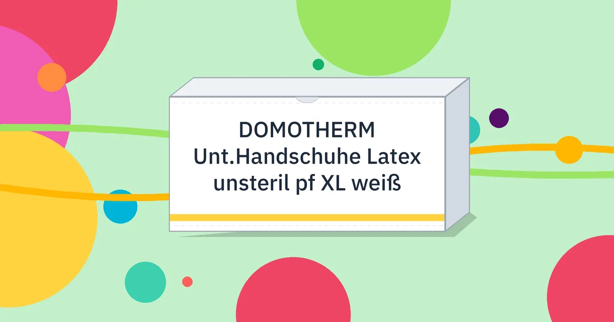 Symbolbild: Packung mit der Aufschrift DOMOTHERM Unt.Handschuhe Latex unsteril pf XL weiß (PZN 17627915) – Verfügbarkeit und Bezug in Apotheken in Frankfurt am Main