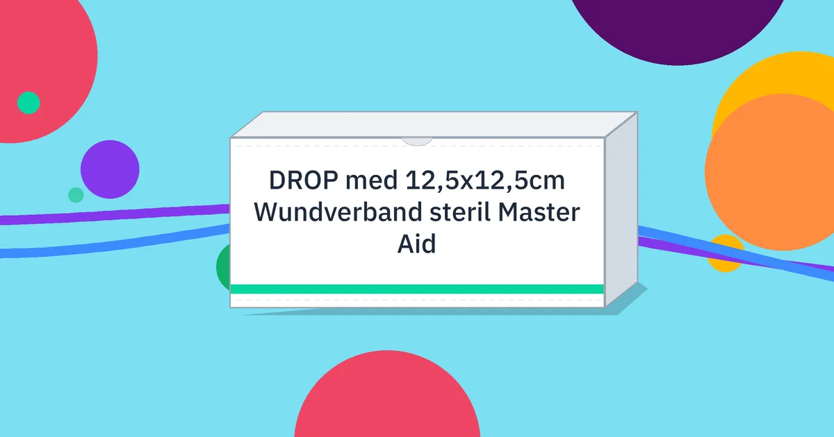 Symbolbild: Packung mit der Aufschrift DROP med 12,5x12,5cm Wundverband steril Master Aid (PZN 20111925) – Verfügbarkeit und Bezug in Apotheken in Frankfurt am Main