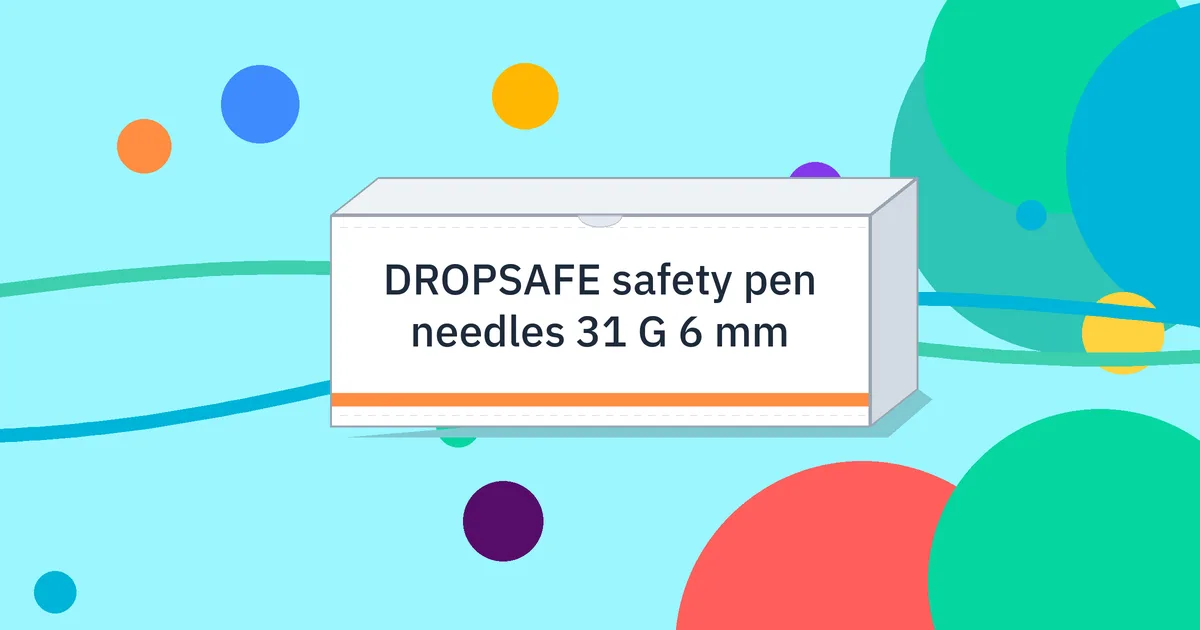 Symbolbild: Packung mit der Aufschrift DROPSAFE safety pen needles 31 G 6 mm (PZN 20012979) – Verfügbarkeit und Bezug in Apotheken in Frankfurt am Main