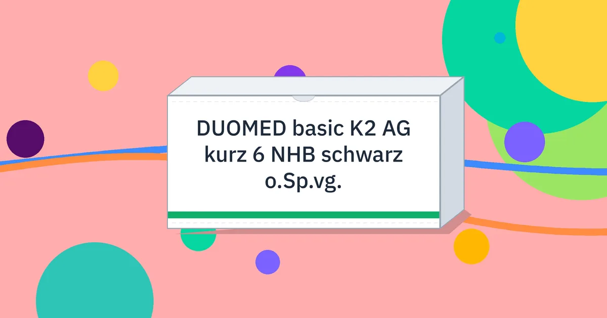 Symbolbild: Packung mit der Aufschrift DUOMED basic K2 AG kurz 6 NHB schwarz o.Sp.vg. (PZN 20908196) – Verfügbarkeit und Bezug in Apotheken in Frankfurt am Main