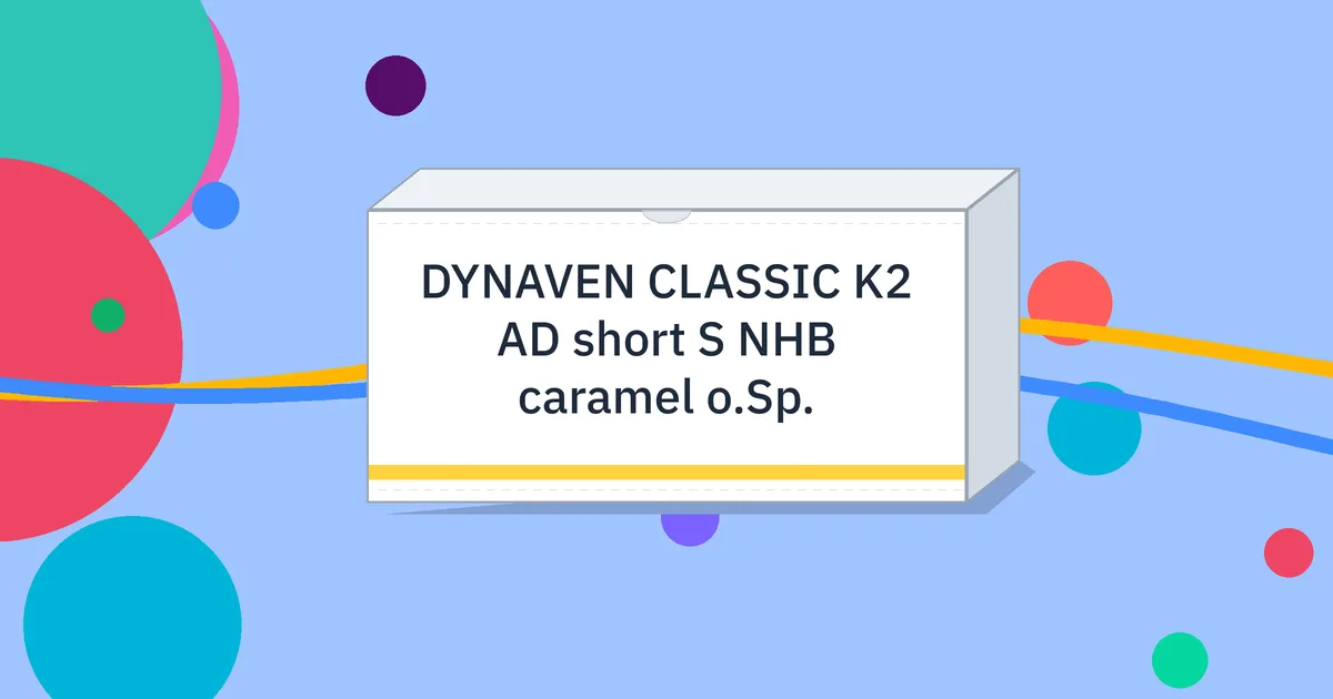 Symbolbild: Packung mit der Aufschrift DYNAVEN CLASSIC K2 AD short S NHB caramel o.Sp. (PZN 18417516) – Verfügbarkeit und Bezug in Apotheken in Frankfurt am Main