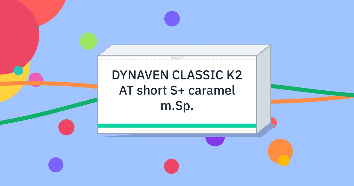 Symbolbild: Packung mit der Aufschrift DYNAVEN CLASSIC K2 AT short S+ caramel m.Sp. (PZN 18419372) – Verfügbarkeit und Bezug in Apotheken in Frankfurt am Main