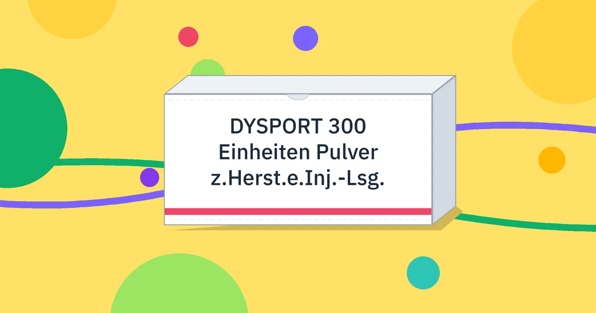 Symbolbild: Packung mit der Aufschrift DYSPORT 300 Einheiten Pulver z.Herst.e.Inj.-Lsg. (PZN 09736501) – Verfügbarkeit und Bezug in Apotheken in Frankfurt am Main