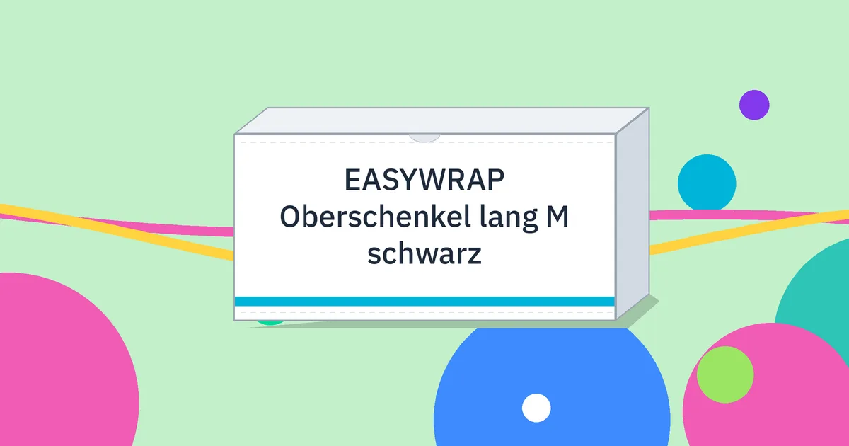 Symbolbild: Packung mit der Aufschrift EASYWRAP Oberschenkel lang M schwarz (PZN 18748779) – Verfügbarkeit und Bezug in Apotheken in Frankfurt am Main