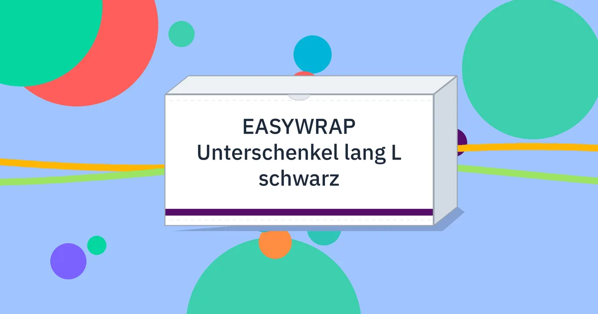 Symbolbild: Packung mit der Aufschrift EASYWRAP Unterschenkel lang L schwarz (PZN 18748288) – Verfügbarkeit und Bezug in Apotheken in Frankfurt am Main