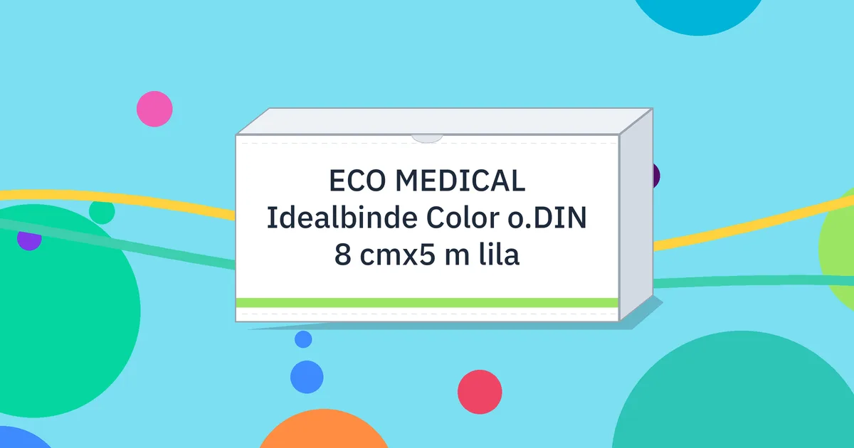 Symbolbild: Packung mit der Aufschrift ECO MEDICAL Idealbinde Color o.DIN 8 cmx5 m lila (PZN 00740903) – Verfügbarkeit und Bezug in Apotheken in Frankfurt am Main