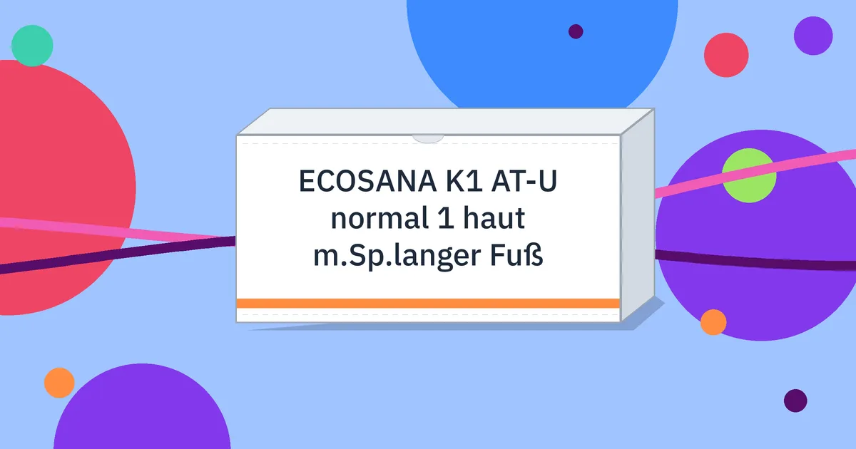 Symbolbild: Packung mit der Aufschrift ECOSANA K1 AT-U normal 1 haut m.Sp.langer Fuß (PZN 04732869) – Verfügbarkeit und Bezug in Apotheken in Frankfurt am Main