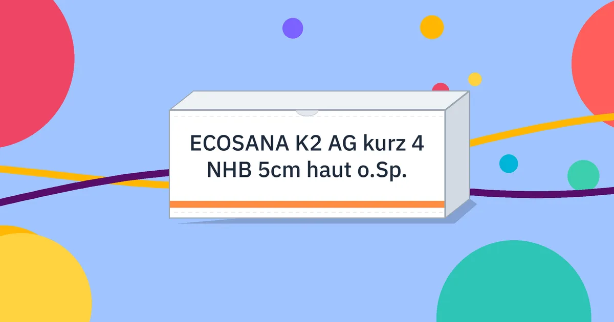 Symbolbild: Packung mit der Aufschrift ECOSANA K2 AG kurz 4 NHB 5cm haut o.Sp. (PZN 01451986) – Verfügbarkeit und Bezug in Apotheken in Frankfurt am Main