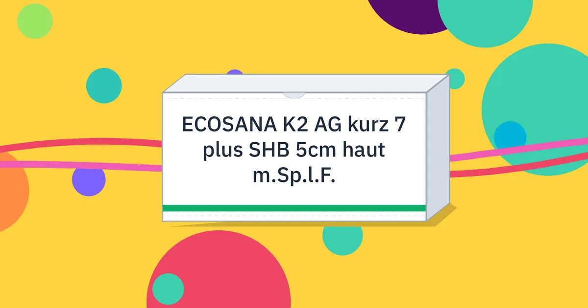 Symbolbild: Packung mit der Aufschrift ECOSANA K2 AG kurz 7 plus SHB 5cm haut m.Sp.l.F. (PZN 10955846) – Verfügbarkeit und Bezug in Apotheken in Frankfurt am Main