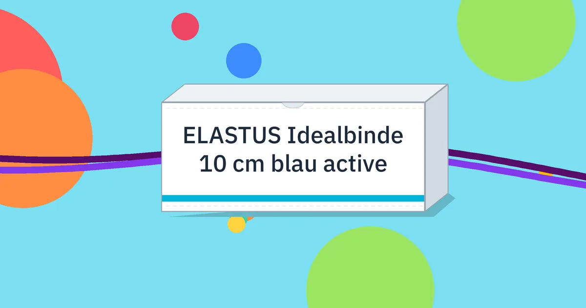 Symbolbild: Packung mit der Aufschrift ELASTUS Idealbinde 10 cm blau active (PZN 00649752) – Verfügbarkeit und Bezug in Apotheken in Frankfurt am Main