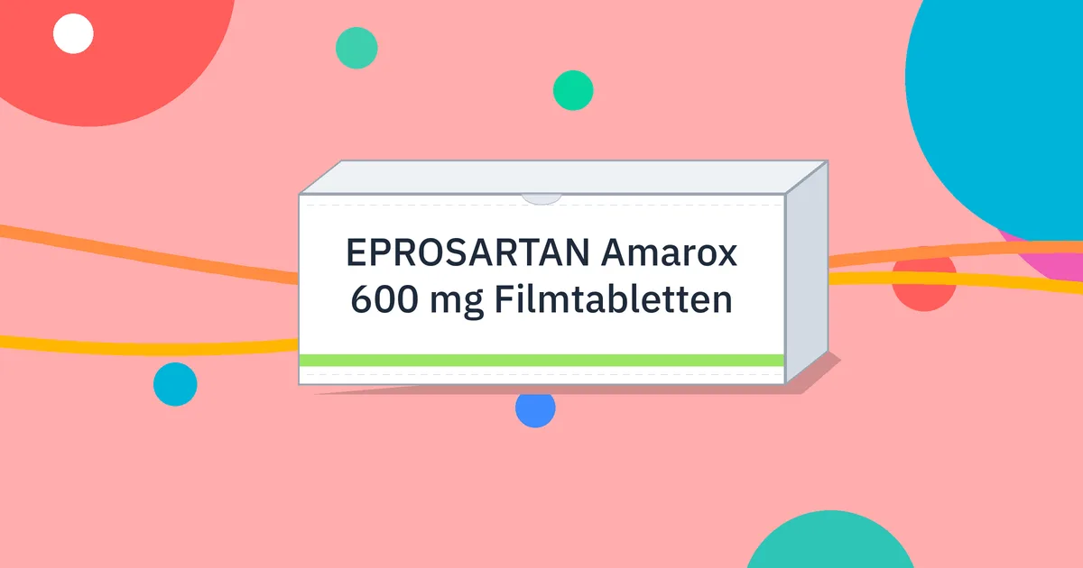 Symbolbild: Packung mit der Aufschrift EPROSARTAN Amarox 600 mg Filmtabletten (PZN 18810774) – Verfügbarkeit und Bezug in Apotheken in Frankfurt am Main