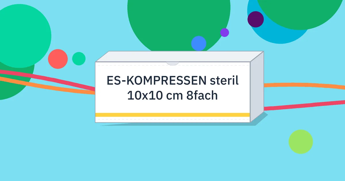 Symbolbild: Packung mit der Aufschrift ES-KOMPRESSEN steril 10x10 cm 8fach (PZN 18363134) – Verfügbarkeit und Bezug in Apotheken in Frankfurt am Main
