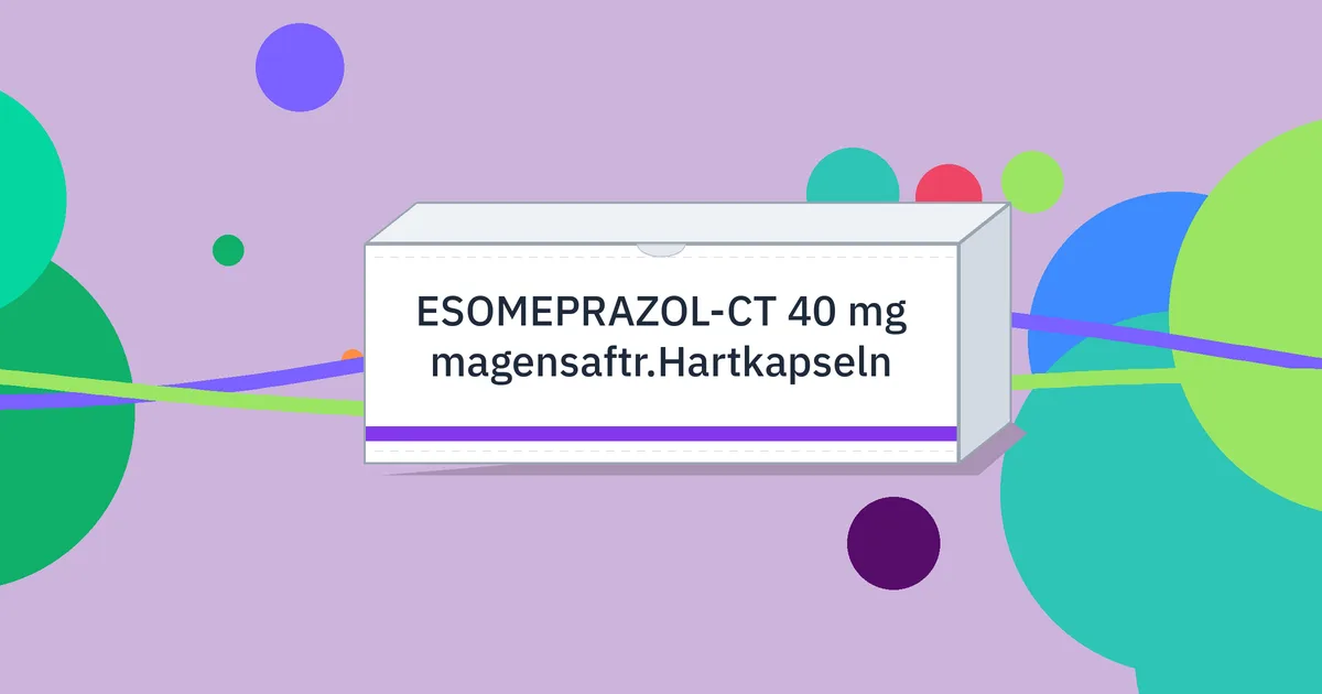 Symbolbild: Packung mit der Aufschrift ESOMEPRAZOL-CT 40 mg magensaftr.Hartkapseln (PZN 06499070) – Verfügbarkeit und Bezug in Apotheken in Frankfurt am Main