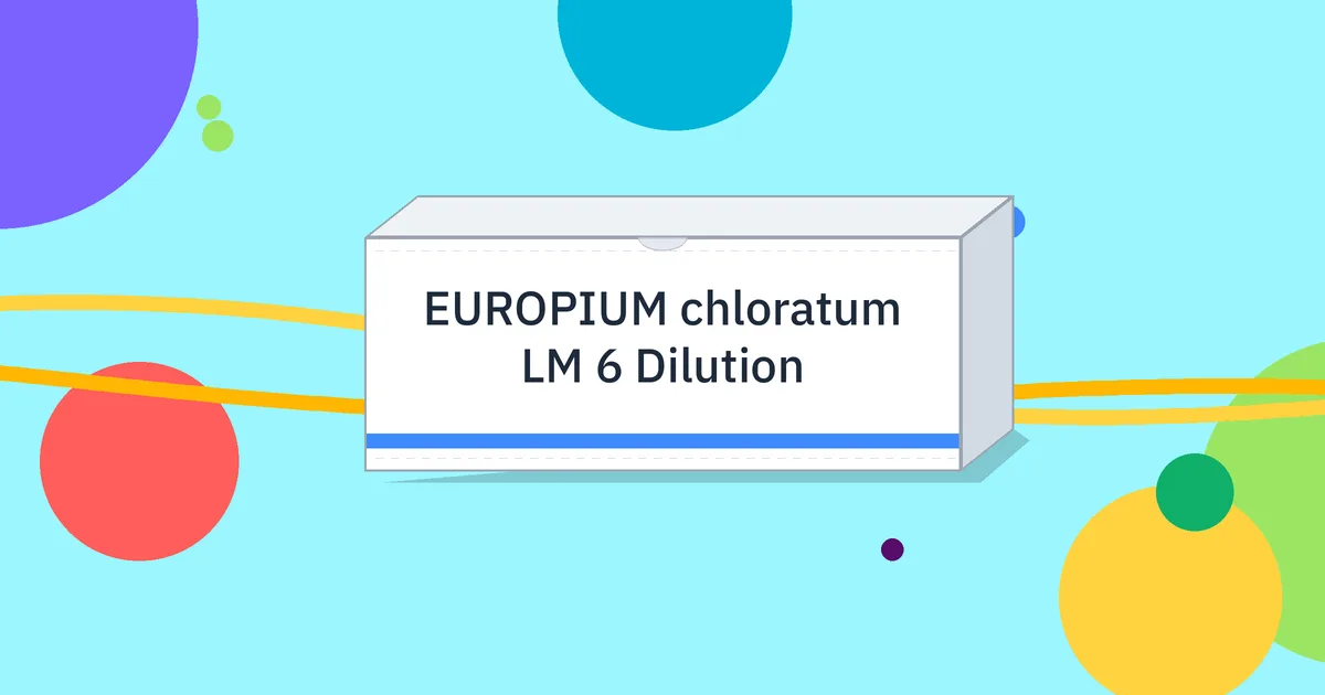 Symbolbild: Packung mit der Aufschrift EUROPIUM chloratum LM 6 Dilution (PZN 13484092) – Verfügbarkeit und Bezug in Apotheken in Frankfurt am Main