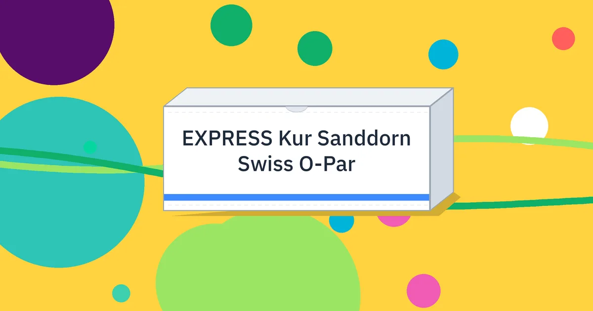Symbolbild: Packung mit der Aufschrift EXPRESS Kur Sanddorn Swiss O-Par (PZN 12360755) – Verfügbarkeit und Bezug in Apotheken in Frankfurt am Main