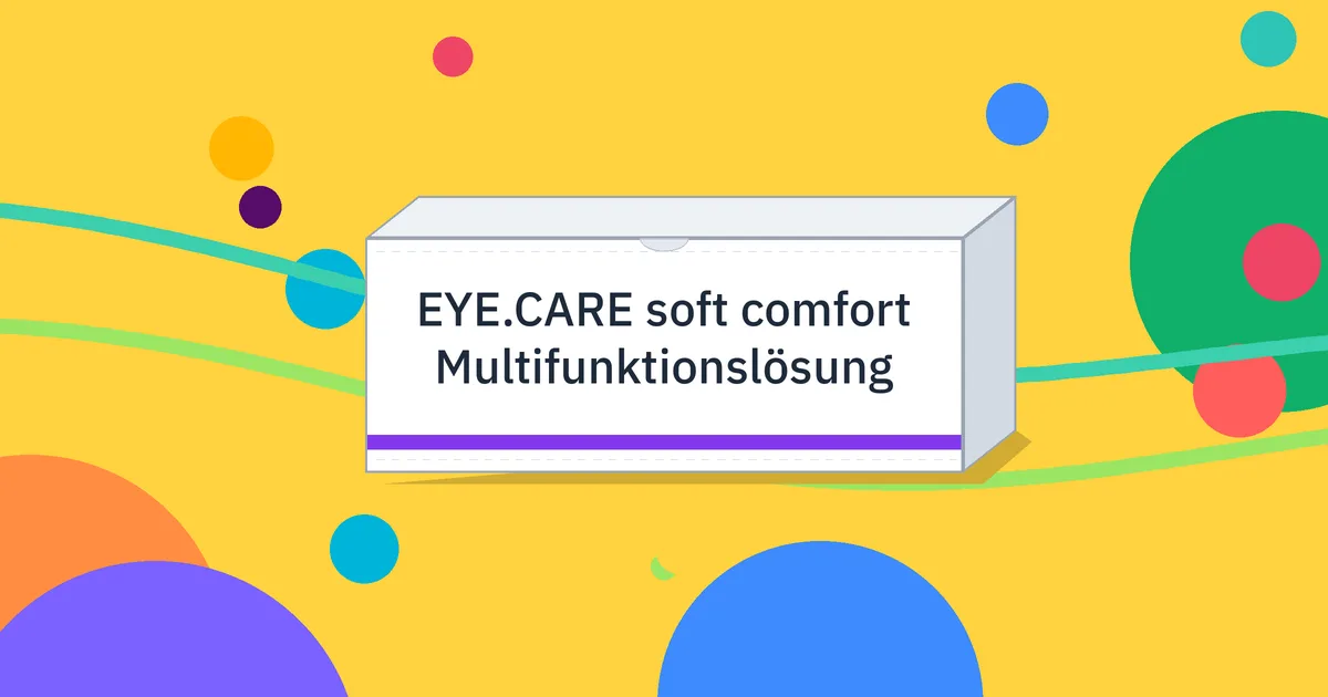 Symbolbild: Packung mit der Aufschrift EYE.CARE soft comfort Multifunktionslösung (PZN 20190451) – Verfügbarkeit und Bezug in Apotheken in Frankfurt am Main