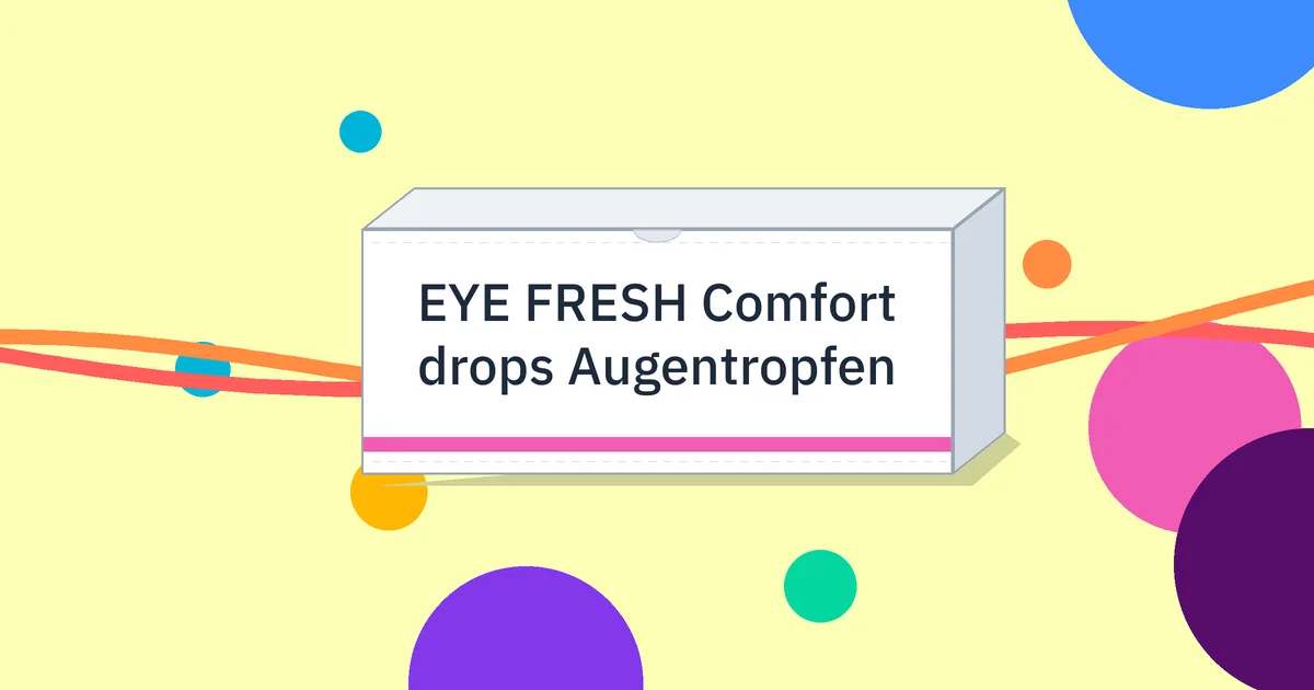 Symbolbild: Packung mit der Aufschrift EYE FRESH Comfort drops Augentropfen (PZN 19402037) – Verfügbarkeit und Bezug in Apotheken in Frankfurt am Main