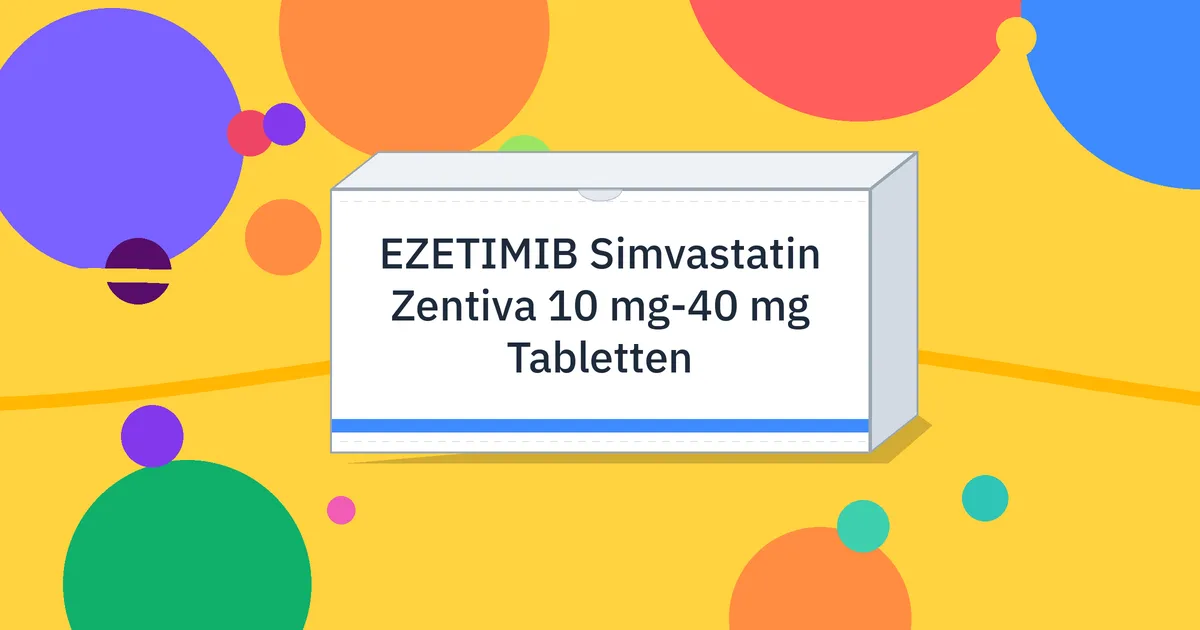 Symbolbild: Packung mit der Aufschrift EZETIMIB Simvastatin Zentiva 10 mg-40 mg Tabletten (PZN 14221176) – Verfügbarkeit und Bezug in Apotheken in Frankfurt am Main