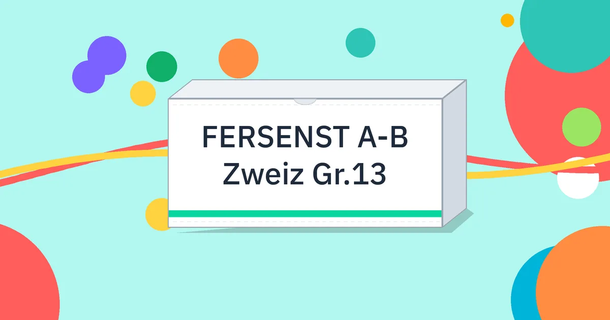 Symbolbild: Packung mit der Aufschrift FERSENST A-B Zweiz Gr.13 (PZN 01969192) – Verfügbarkeit und Bezug in Apotheken in Frankfurt am Main