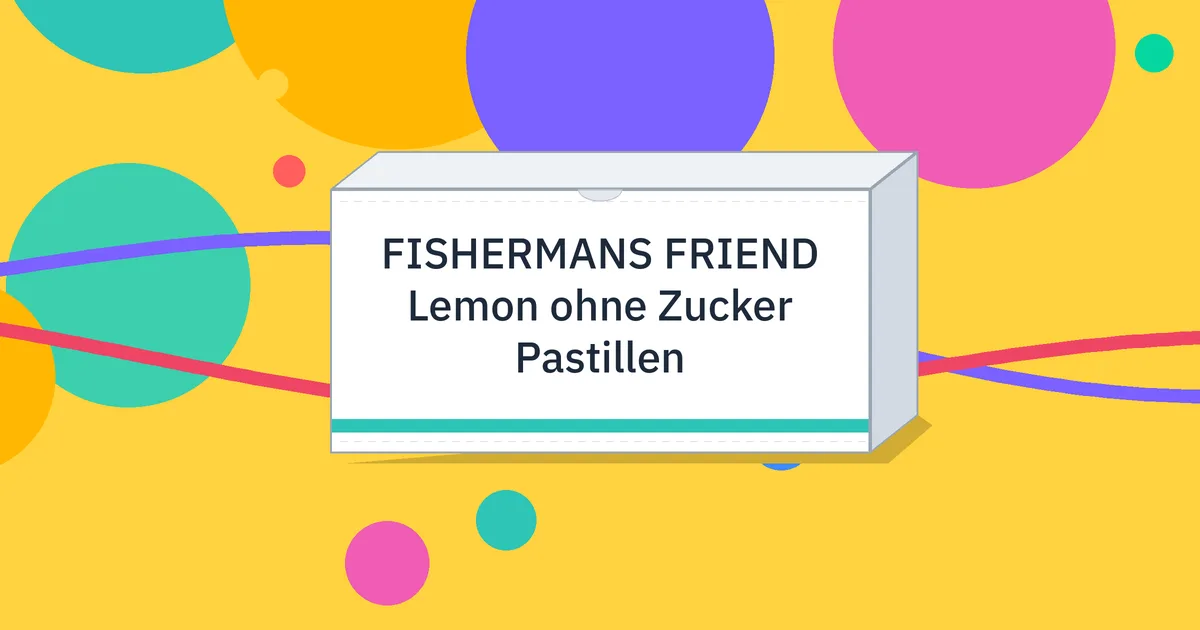 Symbolbild: Packung mit der Aufschrift FISHERMANS FRIEND Lemon ohne Zucker Pastillen (PZN 08490937) – Verfügbarkeit und Bezug in Apotheken in Frankfurt am Main