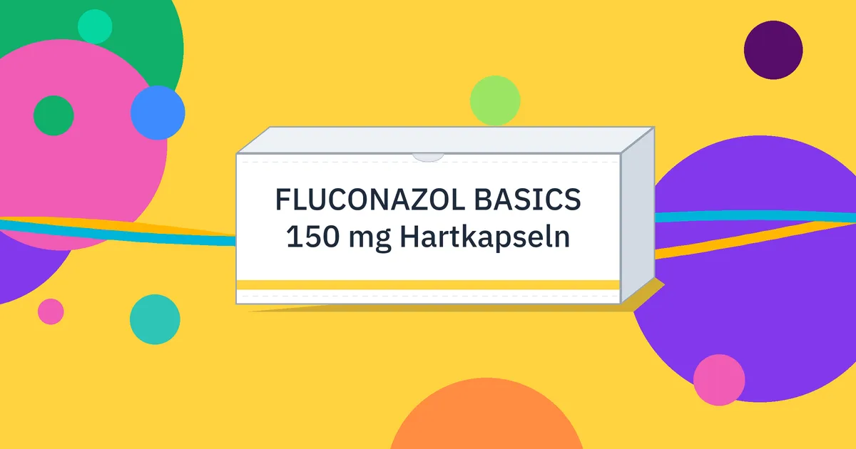 Symbolbild: Packung mit der Aufschrift FLUCONAZOL BASICS 150 mg Hartkapseln (PZN 00296590) – Verfügbarkeit und Bezug in Apotheken in Frankfurt am Main