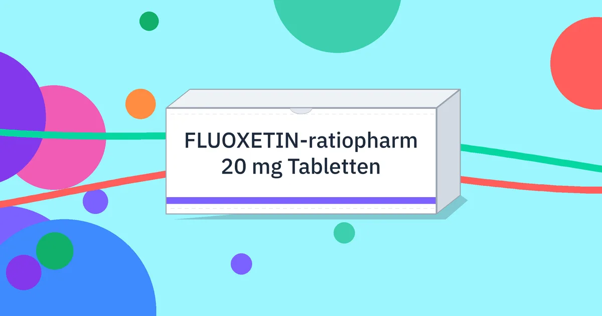 Symbolbild: Packung mit der Aufschrift FLUOXETIN-ratiopharm 20 mg Tabletten (PZN 01502086) – Verfügbarkeit und Bezug in Apotheken in Frankfurt am Main