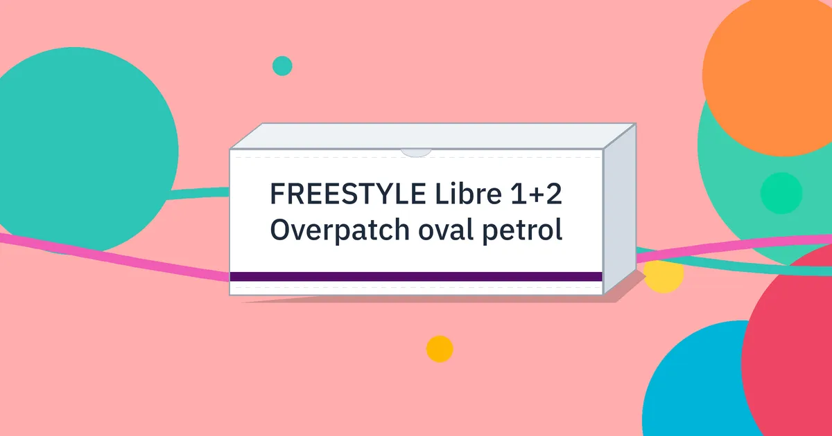 Symbolbild: Packung mit der Aufschrift FREESTYLE Libre 1+2 Overpatch oval petrol (PZN 19864401) – Verfügbarkeit und Bezug in Apotheken in Frankfurt am Main