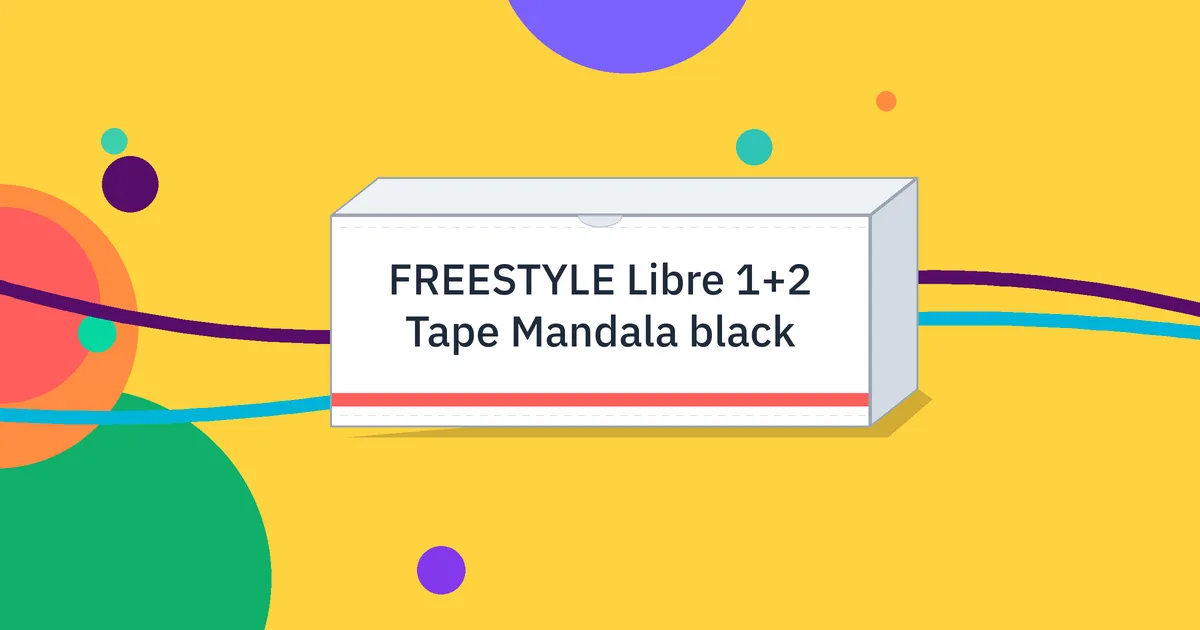 Symbolbild: Packung mit der Aufschrift FREESTYLE Libre 1+2 Tape Mandala black (PZN 18177934) – Verfügbarkeit und Bezug in Apotheken in Frankfurt am Main
