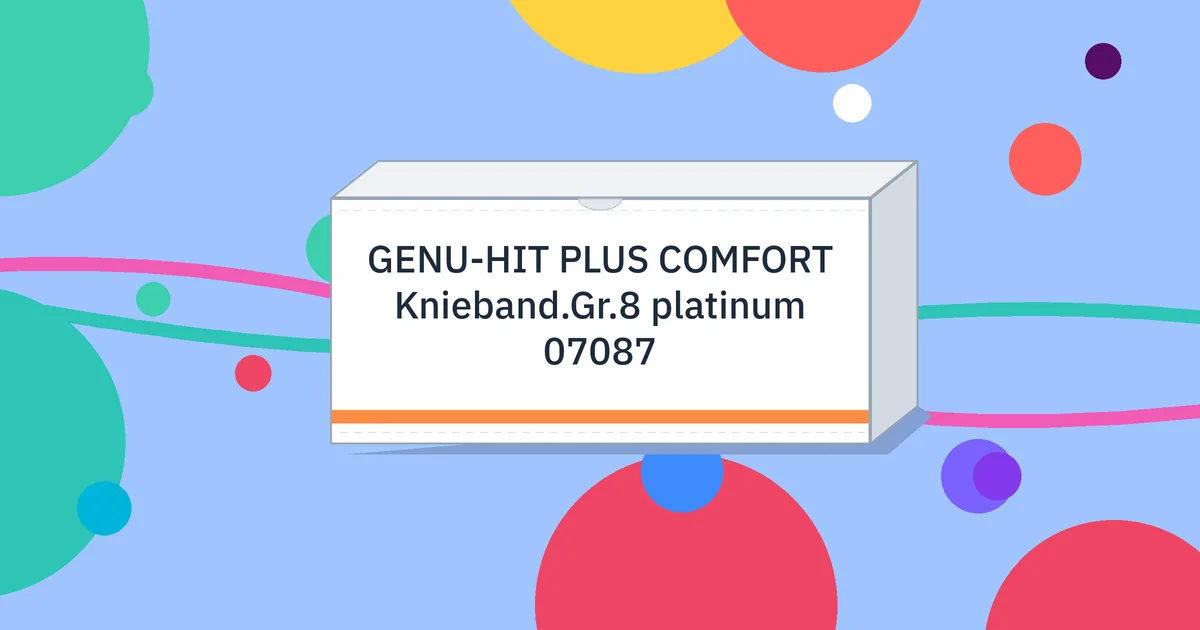Symbolbild: Packung mit der Aufschrift GENU-HIT PLUS COMFORT Knieband.Gr.8 platinum 07087 (PZN 11018078) – Verfügbarkeit und Bezug in Apotheken in Frankfurt am Main