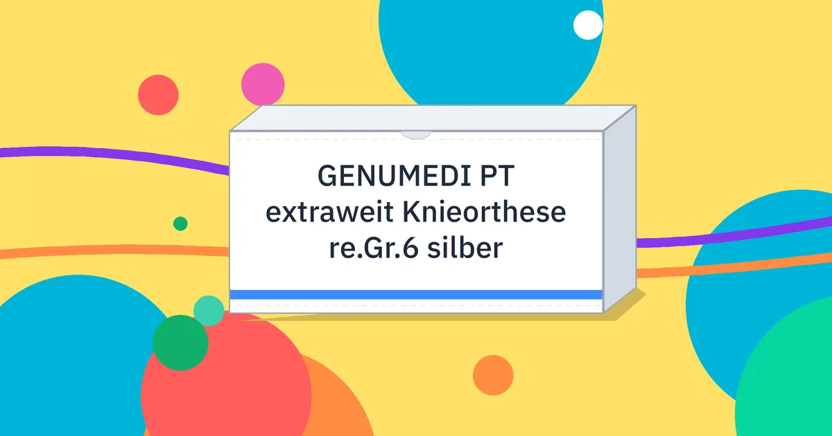 Symbolbild: Packung mit der Aufschrift GENUMEDI PT extraweit Knieorthese re.Gr.6 silber (PZN 10073129) – Verfügbarkeit und Bezug in Apotheken in Frankfurt am Main