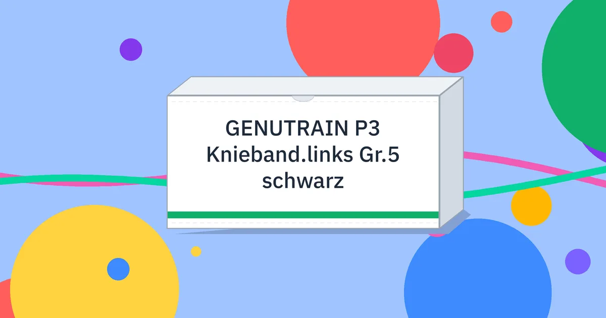 Symbolbild: Packung mit der Aufschrift GENUTRAIN P3 Knieband.links Gr.5 schwarz (PZN 07552234) – Verfügbarkeit und Bezug in Apotheken in Frankfurt am Main