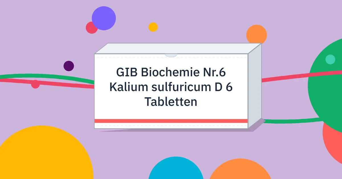 Symbolbild: Packung mit der Aufschrift GIB Biochemie Nr.6 Kalium sulfuricum D 6 Tabletten (PZN 08481424) – Verfügbarkeit und Bezug in Apotheken in Frankfurt am Main