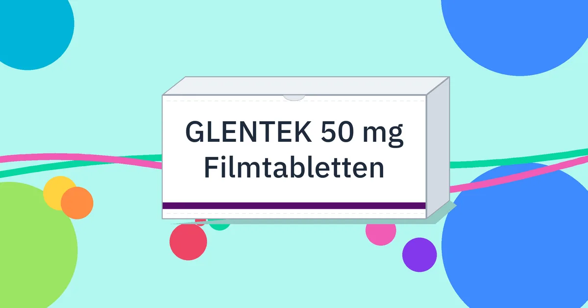 Symbolbild: Packung mit der Aufschrift GLENTEK 50 mg Filmtabletten (PZN 09947540) – Verfügbarkeit und Bezug in Apotheken in Frankfurt am Main
