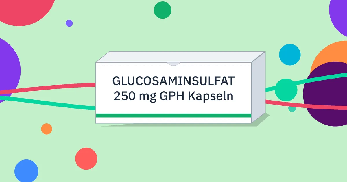 Symbolbild: Packung mit der Aufschrift GLUCOSAMINSULFAT 250 mg GPH Kapseln (PZN 09749142) – Verfügbarkeit und Bezug in Apotheken in Frankfurt am Main