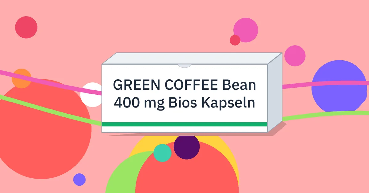Symbolbild: Packung mit der Aufschrift GREEN COFFEE Bean 400 mg Bios Kapseln (PZN 11176529) – Verfügbarkeit und Bezug in Apotheken in Frankfurt am Main