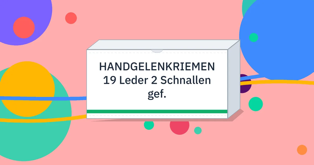 Symbolbild: Packung mit der Aufschrift HANDGELENKRIEMEN 19 Leder 2 Schnallen gef. (PZN 05397404) – Verfügbarkeit und Bezug in Apotheken in Frankfurt am Main