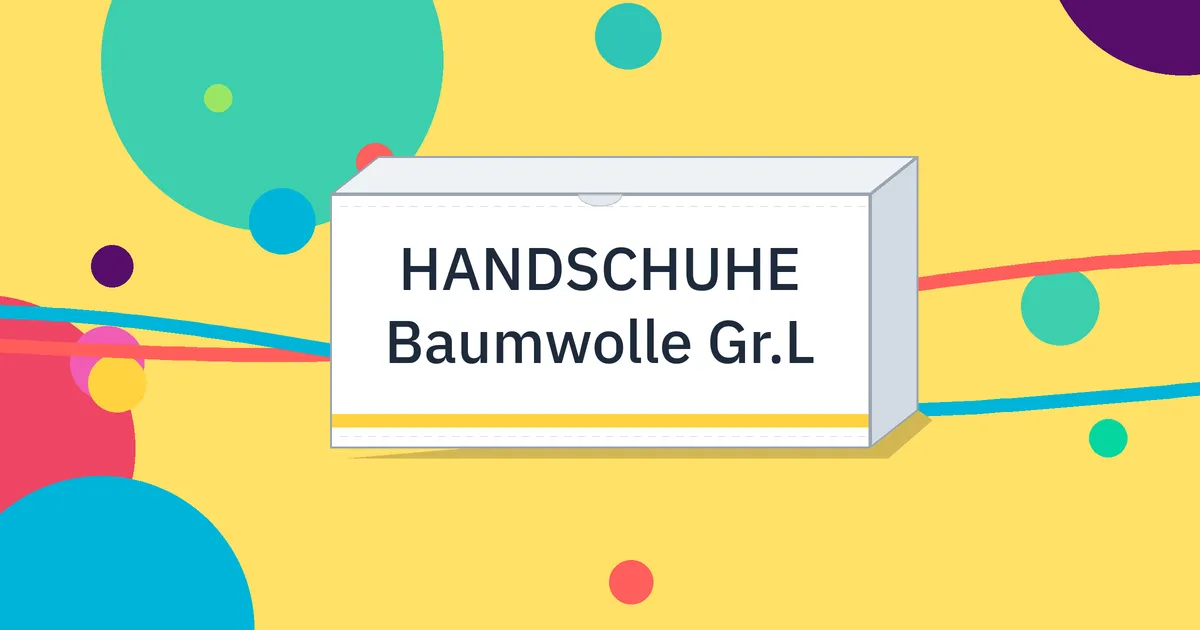Symbolbild: Packung mit der Aufschrift HANDSCHUHE Baumwolle Gr.L (PZN 08761170) – Verfügbarkeit und Bezug in Apotheken in Frankfurt am Main