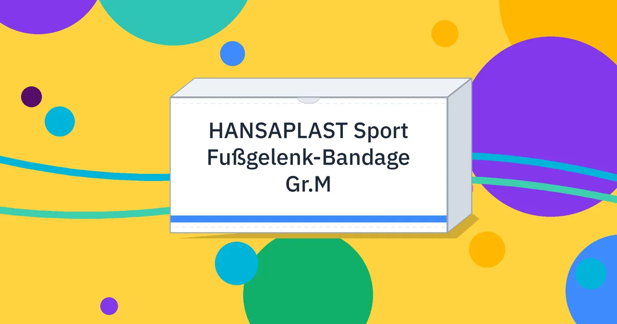 Symbolbild: Packung mit der Aufschrift HANSAPLAST Sport Fußgelenk-Bandage Gr.M (PZN 15822972) – Verfügbarkeit und Bezug in Apotheken in Frankfurt am Main