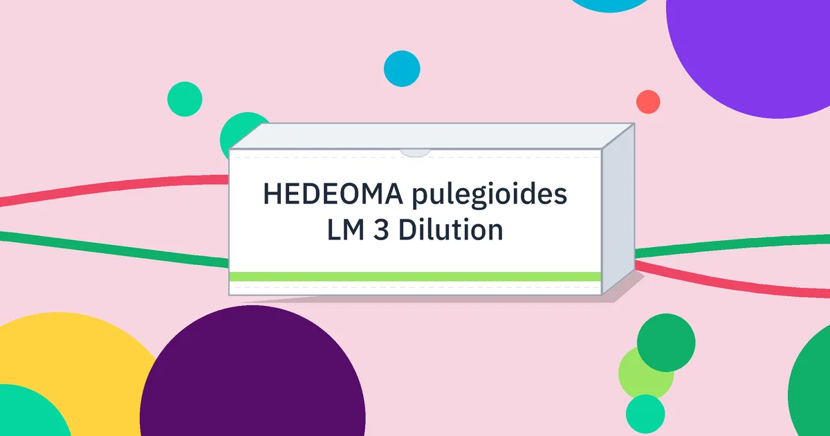 Symbolbild: Packung mit der Aufschrift HEDEOMA pulegioides LM 3 Dilution (PZN 13551061) – Verfügbarkeit und Bezug in Apotheken in Frankfurt am Main