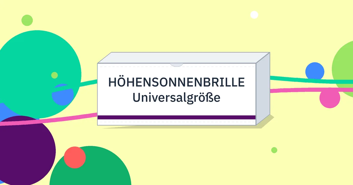 Symbolbild: Packung mit der Aufschrift HÖHENSONNENBRILLE Universalgröße (PZN 10075967) – Verfügbarkeit und Bezug in Apotheken in Frankfurt am Main