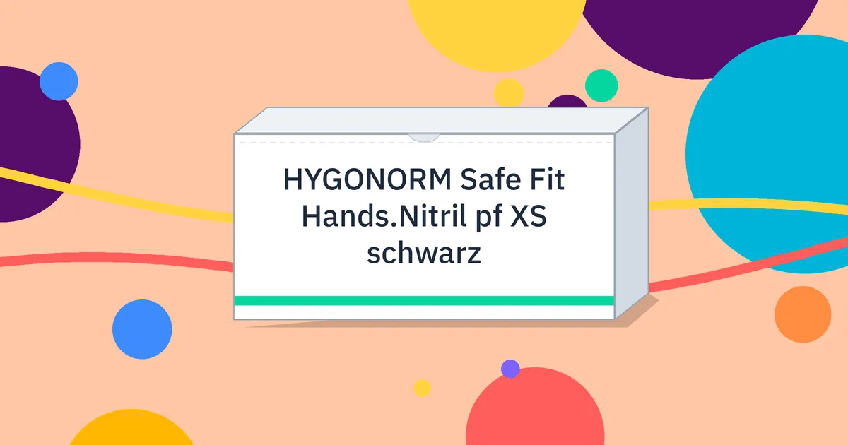 Symbolbild: Packung mit der Aufschrift HYGONORM Safe Fit Hands.Nitril pf XS schwarz (PZN 20773081) – Verfügbarkeit und Bezug in Apotheken in Frankfurt am Main