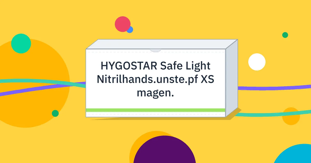 Symbolbild: Packung mit der Aufschrift HYGOSTAR Safe Light Nitrilhands.unste.pf XS magen. (PZN 20773951) – Verfügbarkeit und Bezug in Apotheken in Frankfurt am Main